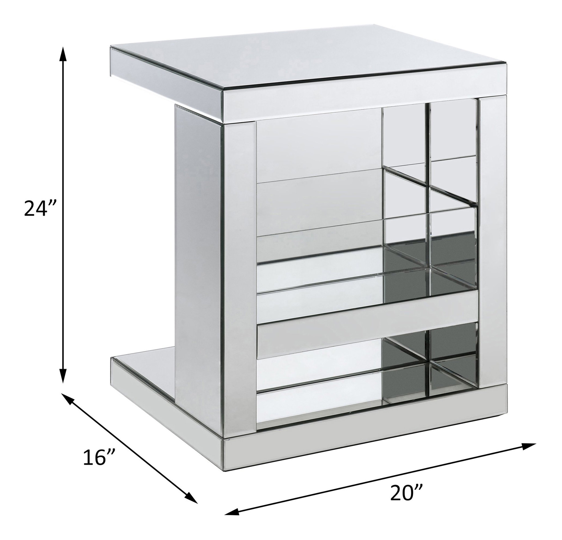 Contemporary Modern Side Table, Mirrored Design With Open Shelf ...