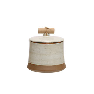 6.75 Round Canister, Lid, Pine Wood, Jute Handle, Reactive Glaze, Beige ...