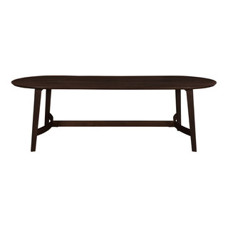 Trie Small Brown Solid Oak Dining Table, 76W x 36D x 30H - Midcentury ...