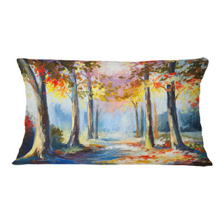 Colorful Spring Forest Landscape Throw Pillow, 12"x20 - Contemporary ...