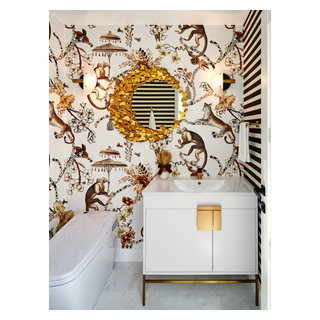 Bold Wallpapered Powder Room - Contemporary - Powder Room - Atlanta ...