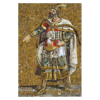 Roman Warrior Marble Mosaic Mural, 20" x 31" - Traditional - Tile ...