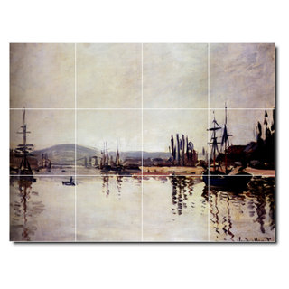Claude Monet Waterfront Painting Ceramic Tile Mural #128, 48" Wide x 36 ...