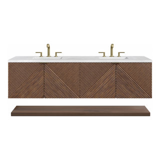 72" Chestnut Floating Double Sink Bath Vanity Solid Surface, James ...
