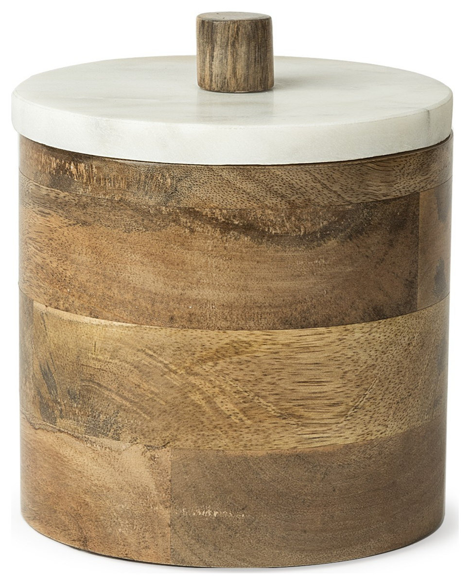 Petite Brown Wooden Round Storage Box - Transitional - Kitchen ...