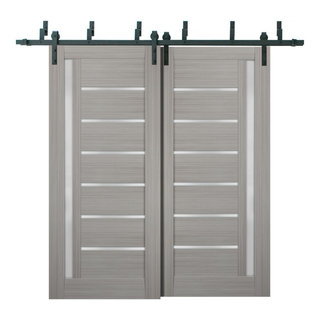 Closet Frosted Glass Barn Bypass Doors, Quadro 4088 Grey Ash, 60" x 84 ...