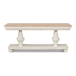 Hugo Console Table With Storage Antique White With Natural Top - French ...