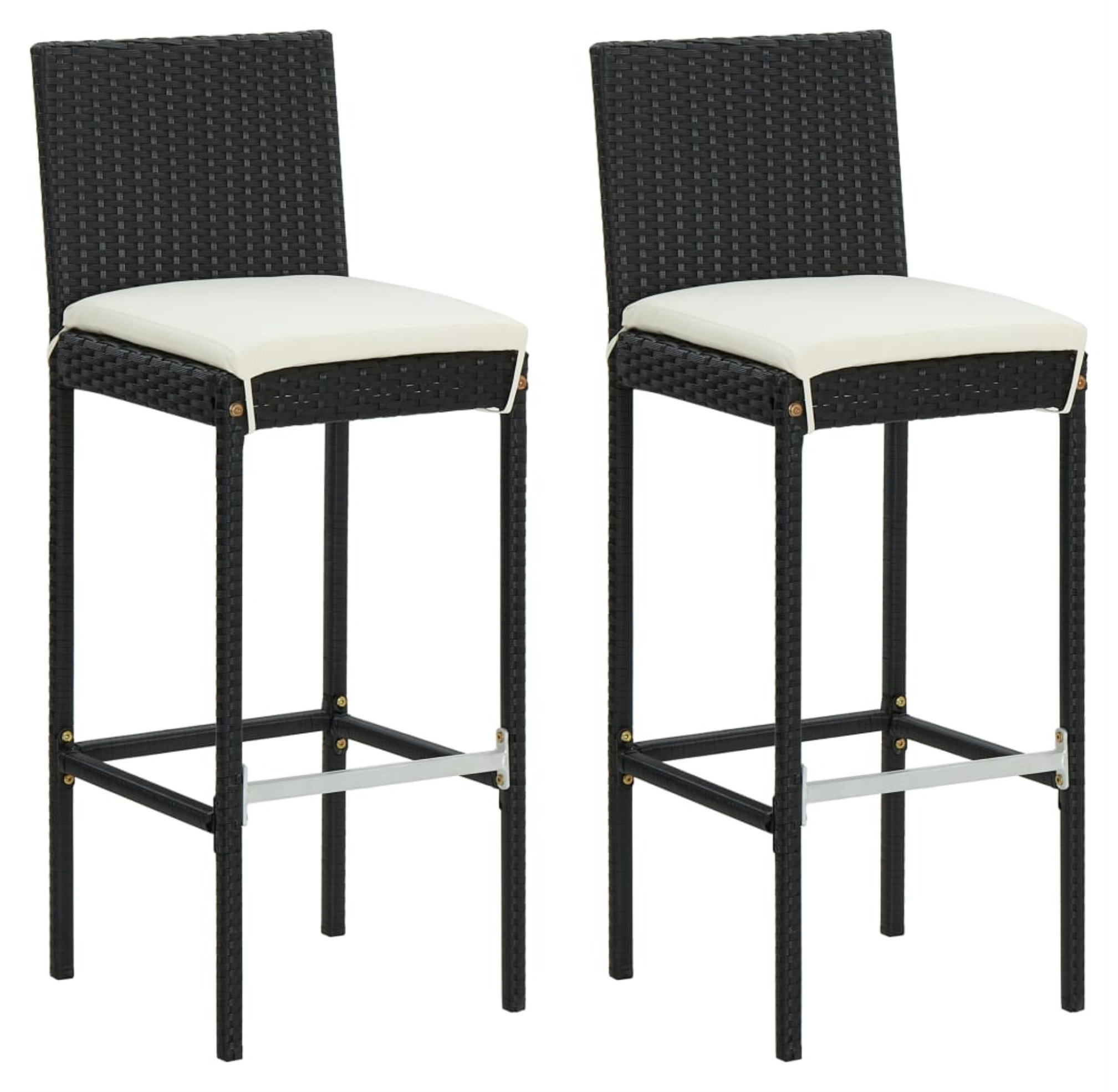 vidaXL Garden Bar Stools With Cushions 2-Piece Black Poly Rattan ...