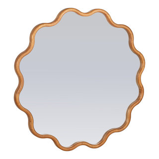 Wavy Round Mirror With Scalloped Wooden Frame - Traditional - Wall ...
