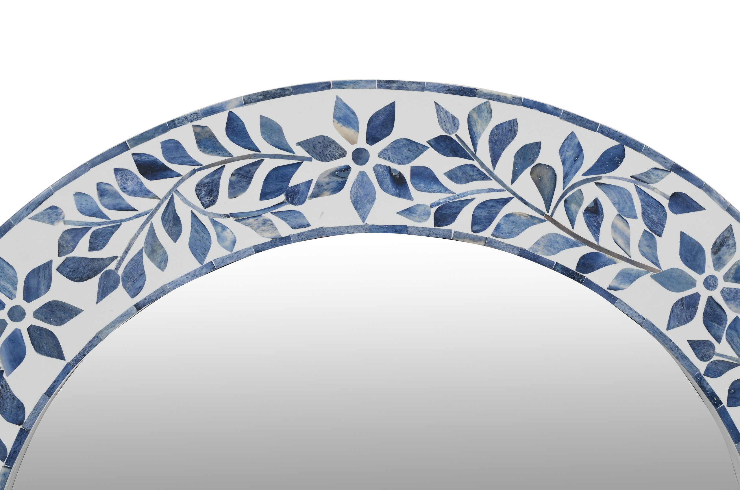 Blue Leaf Bone Inlay Round Mirror, 26" - Mediterranean - Wall Mirrors ...