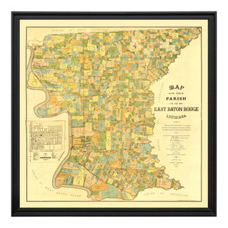 East Baton Rouge Parish Map Framed Art 1895, Vintage Wall Decor, 24x24 ...