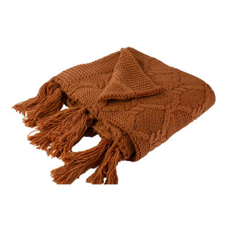 Golden Ochre Knit Throw Blanket with Tassels 50" x 60" - Scandinavian ...