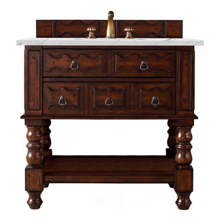 Castilian 36" Single Vanity Cabinet, Aged Cognac, Ethereal Noctis ...