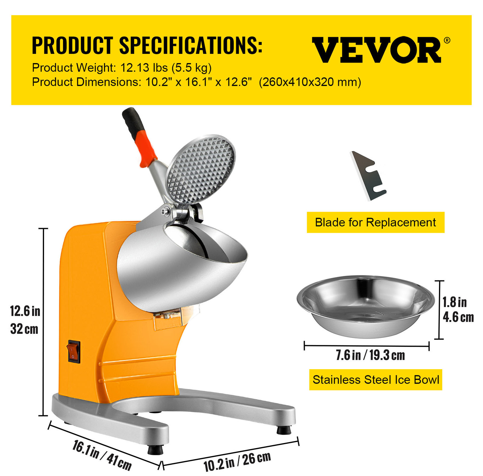 VEVOR Ice Shaver Machine Snow Cone Maker 210LBS Electric Ice Crusher ...