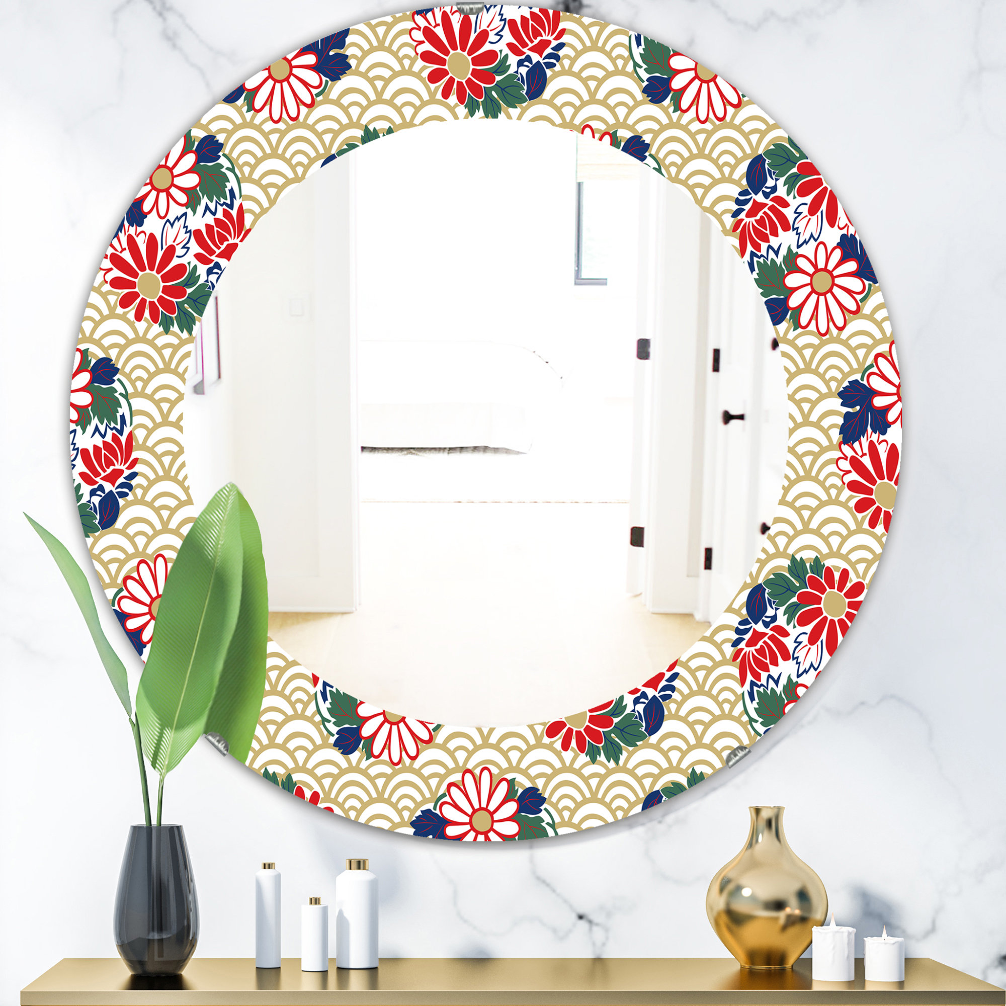 Designart Japanese Floral Bohemian Eclectic Frameless Oval Or Round ...