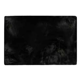 Luxe Faux Rabbit Fur Rectangular Rug 5' X 8' - Black - Contemporary ...