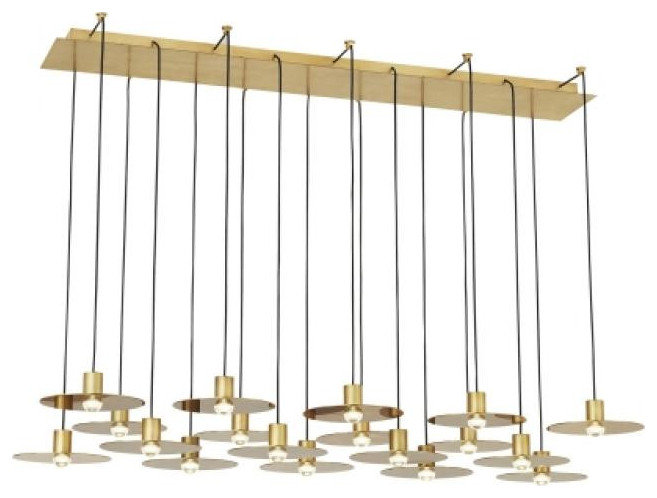 Eaves Ceiling Chandelier, 18-Light, LED, Natural Brass, 50"L ...