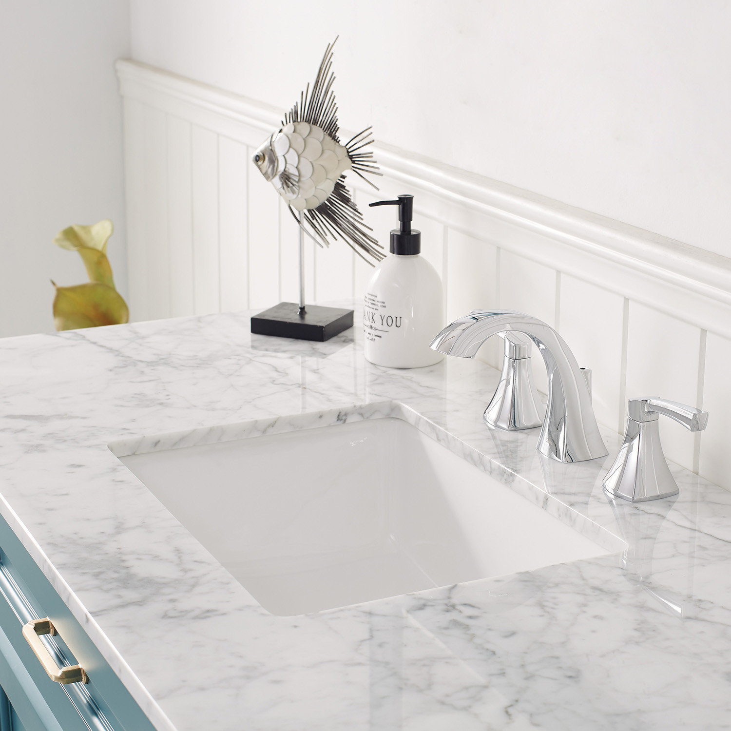 Naples Vanity, Royal Green, Carrara White Marble Countertop, 48 ...