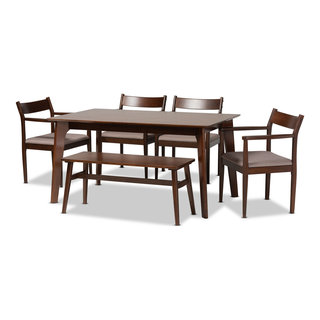 Coretta Modern Warm Grey Fabric and Dark Brown Finished Wood 6-Piece ...