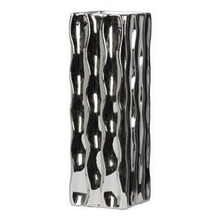 Dazzling Square Shape Ceramic Vase, Large, Silver - Contemporary ...