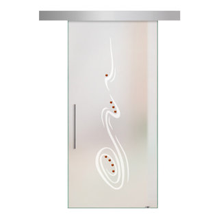 Sliding Glass Door With Frosted Design & Faceted Stones ALU100, 26"x81 ...