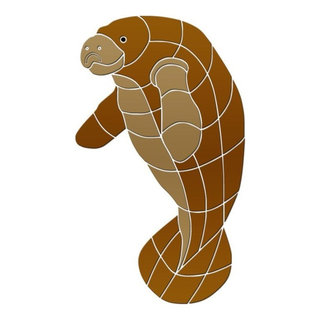 Manatee Ceramic Swimming Pool Mosaic, 36"x21" - Beach Style - Accent ...