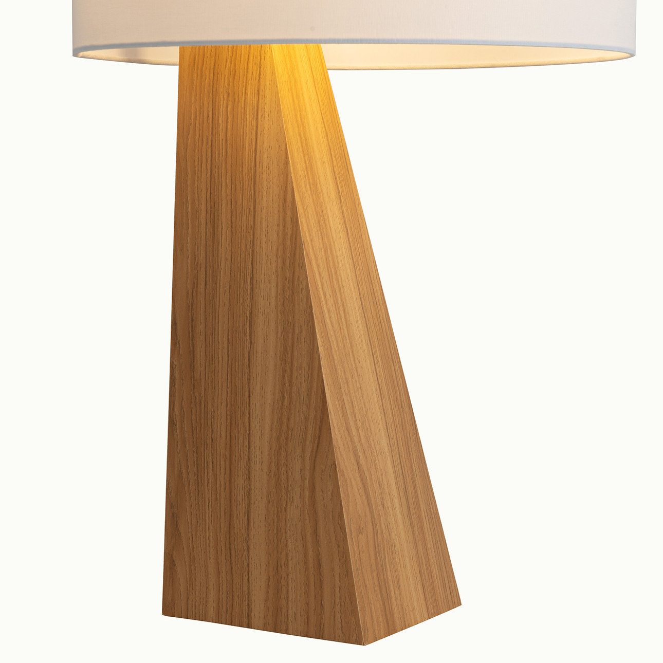 Obelisk Table Lamp - Natural Ash Wood Finish, White Cotton-Linen Shade ...