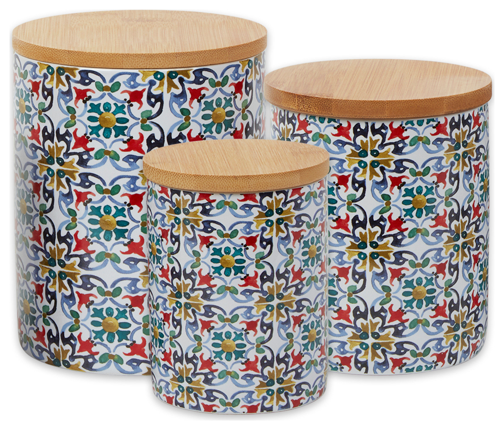 Floral Tile Ceramic Canister Set/3 - Contemporary - Kitchen Canisters ...