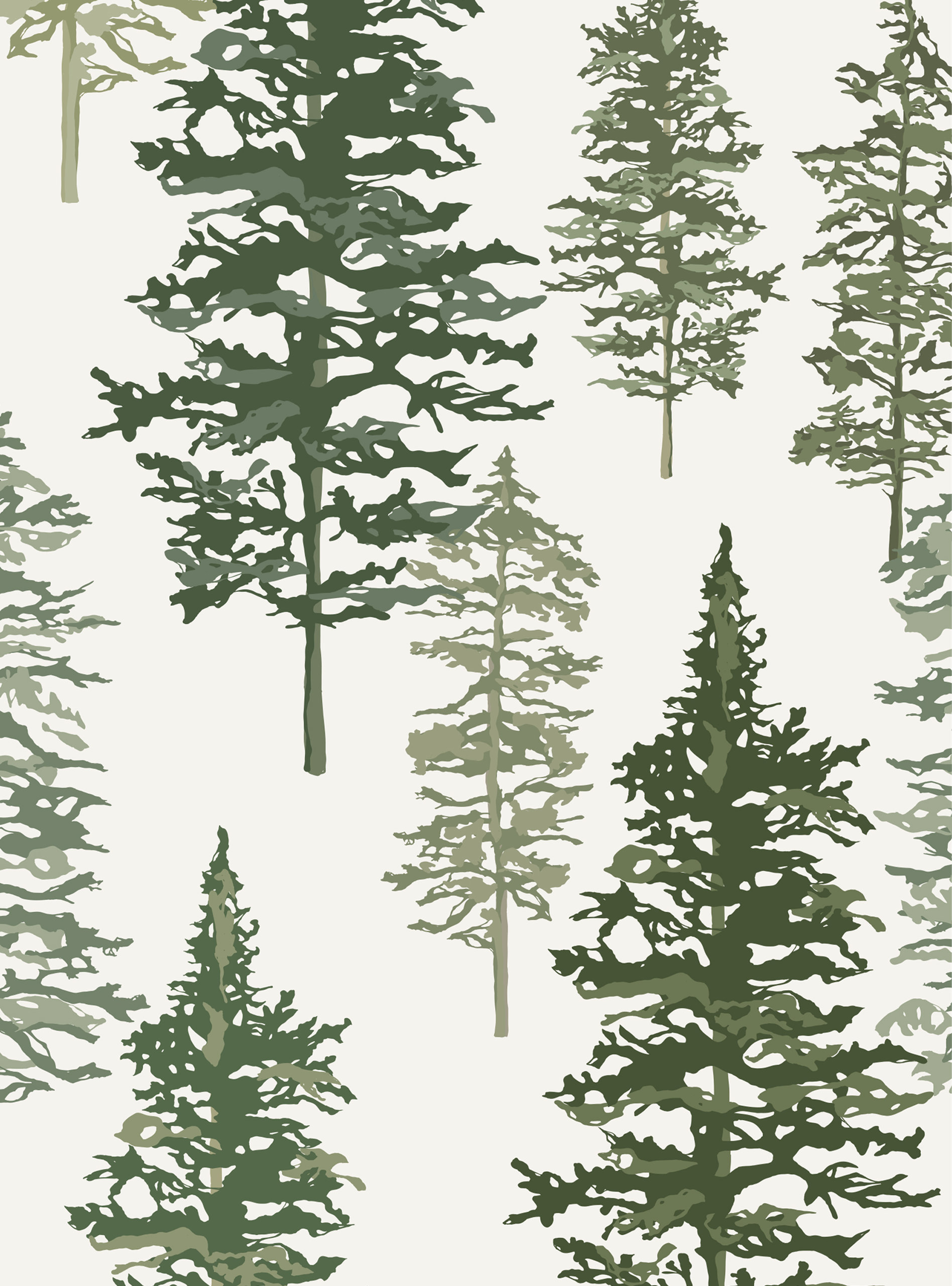 Illustrated Evergreen Forest Peel and Stick Vinyl Wallpaper, 24" X 60 ...