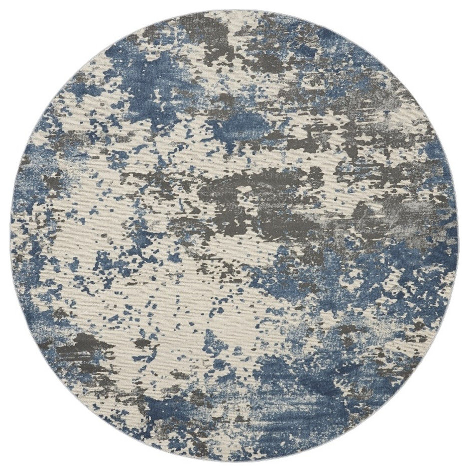 Nourison Rustic Textures 94" Round Fabric Indoor Rug in Gray/Blue ...