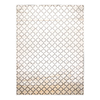 9'x12' Hand Knotted Viscose Quatrefoil Area Rug, Ivory, Charcoal Color ...
