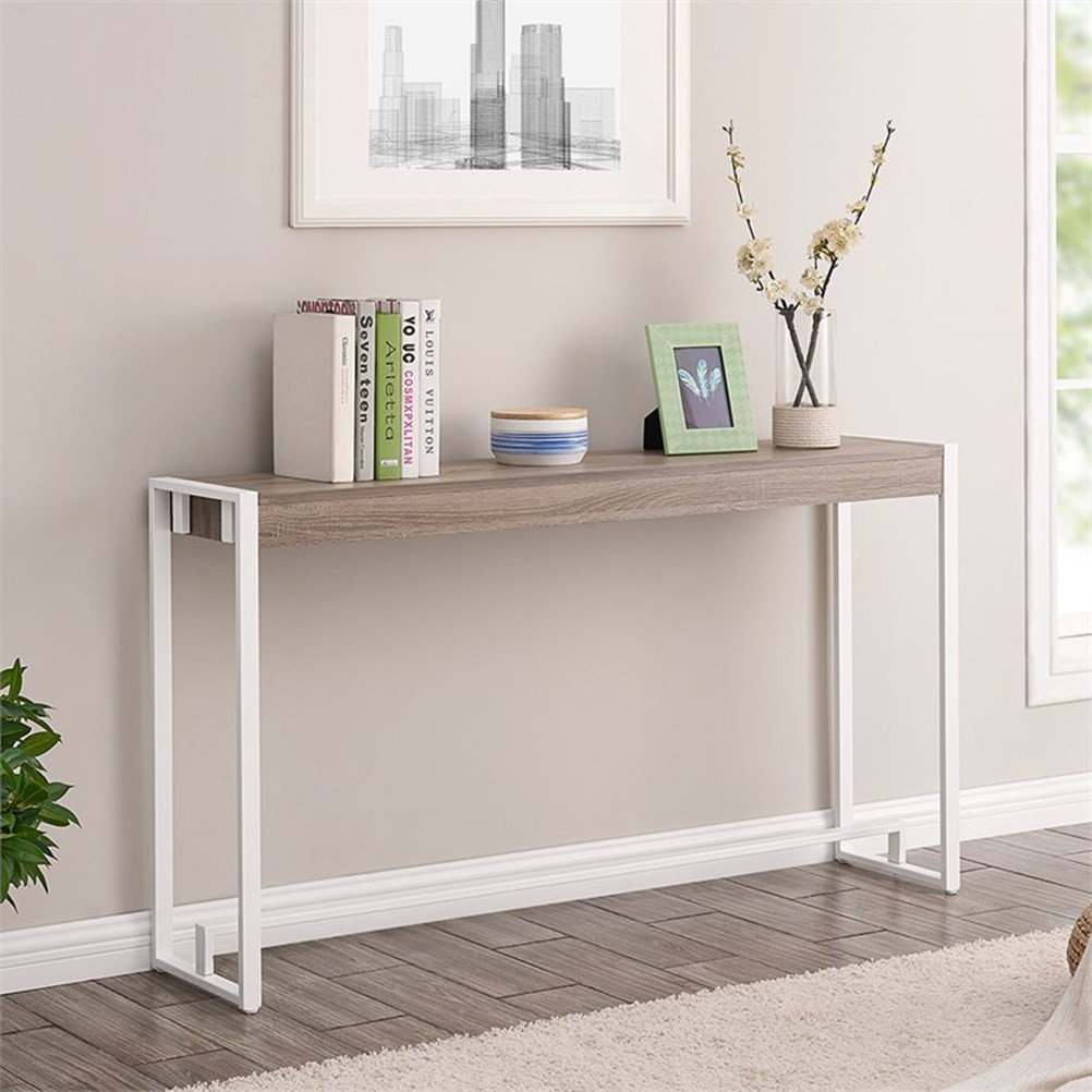 Maklaine Engineered Wood Top Console Table in Mocha Gray and White ...