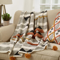 Embroidered Throw With Block Print Design - Contemporary - Throws - by ...