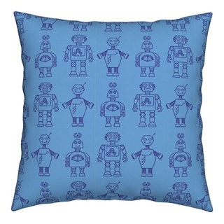 Robot Doodle Abstract Geometric Whimsical Throw Pillow - Contemporary ...
