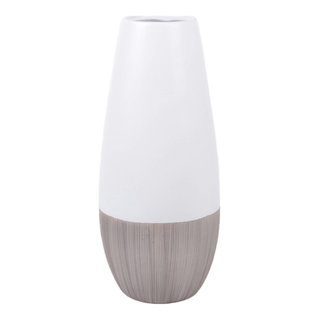 Cer, 17"h 2-tone Vase, Creme/white - Contemporary - Vases - by Beyond Design & More | Houzz