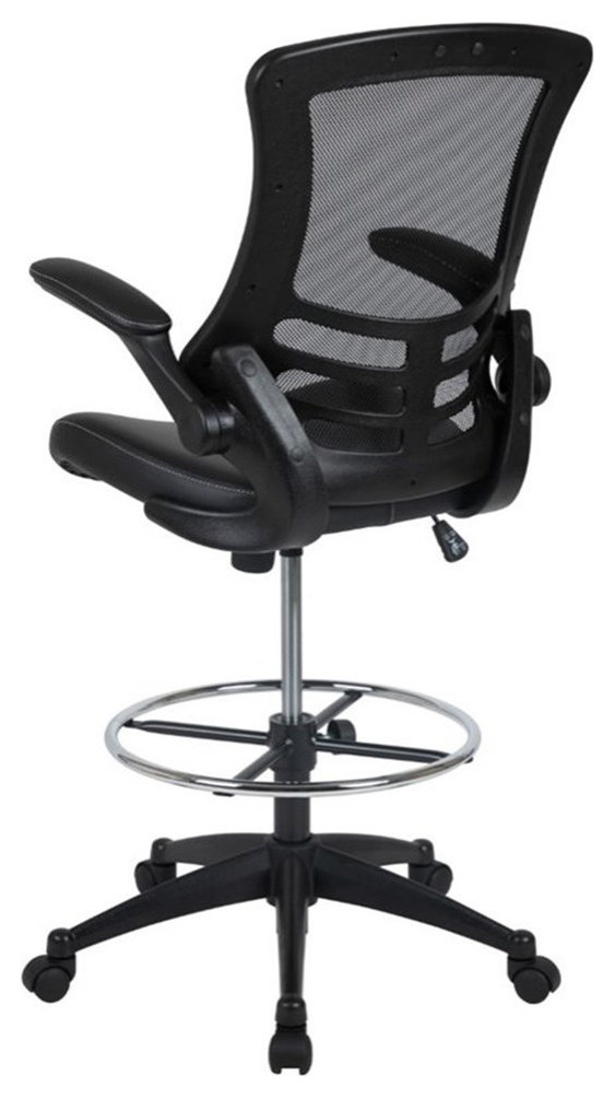 Pemberly Row Modern Mid Back Mesh Leather Drafting Chair in Black ...