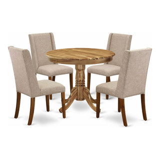 Dining Round Table, Chairs, Clay Seat, Natural - Traditional - Dining ...