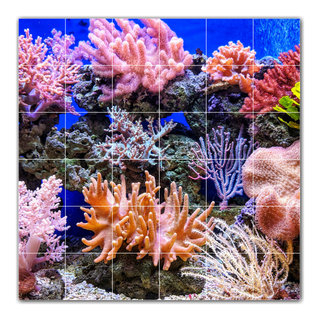 Coral Ceramic Tile Wall Mural HZ500427, 48" Wide x 48" High - Beach ...