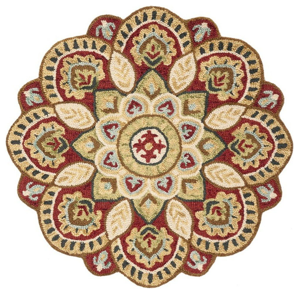 Safavieh Novelty 5' Round Hand Tufted Wool Rug in Red and Taupe, 4 ...