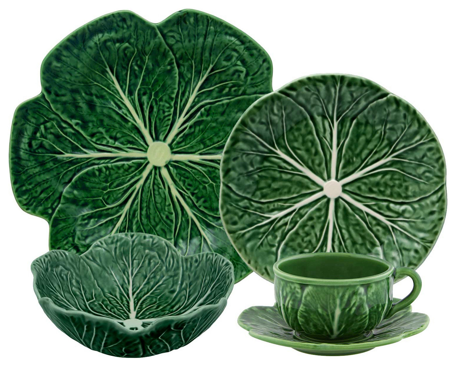 Bordallo Pinheiro 20 Piece Green Cabbage Dishware Set - Farmhouse ...