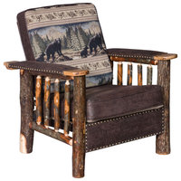 Hickory Log Arm Chair With Faux Leather Arms and Accents - Rustic ...