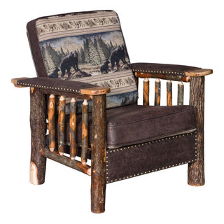 Hickory Log Arm Chair With Faux Leather Arms and Accents - Rustic ...