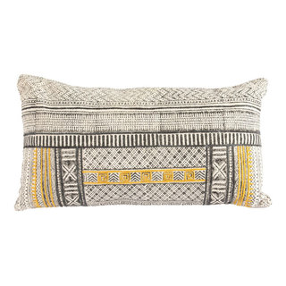 Cushion Cotton ROSHNI w/ Yellow Embroidery 14x25" - Transitional - Seat ...