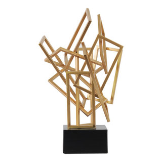 Metal Cascading Sculpture on Square Base, Coated Gold - Contemporary ...