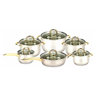 3416 Uniware 12Pieces Stainless Steel Cookware Set With Ss Gold Plated ...