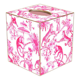 Chic Monkey Chinoiserie Toile Pink Tissue Box Cover - Asian - Tissue ...