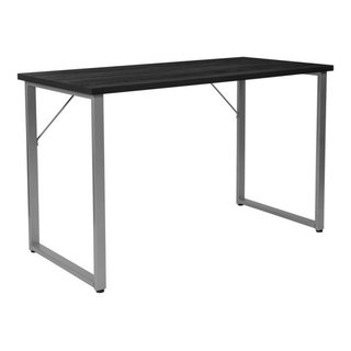 Harvey Black Finish Computer Desk with Silver Metal Frame ...