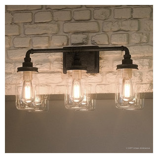 Luxury Industrial Black Iron Pipe Bathroom Light, UQL2662, Dallas ...