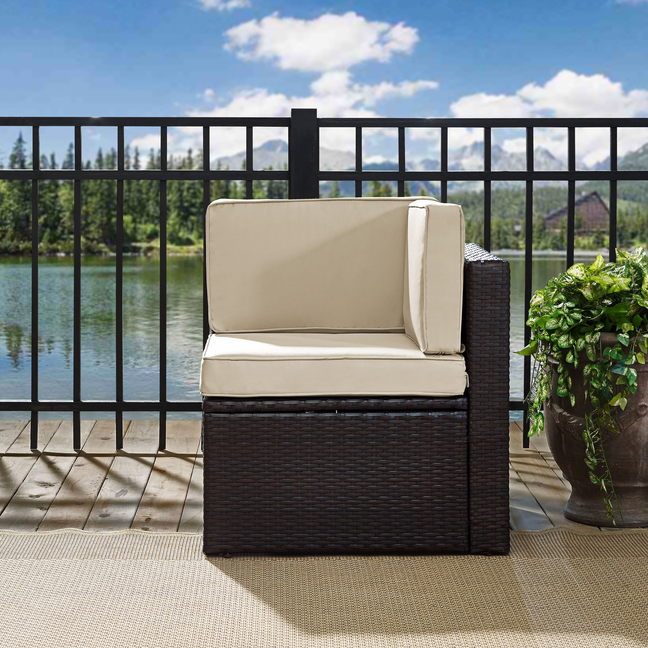 Palm Harbor Outdoor Wicker Corner Chair, Brown With Gray Cushions ...