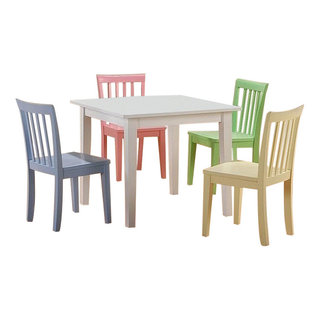 Bowery Hill 5 Piece Wood Square Kids Table and Chair Set in Multi-Color ...